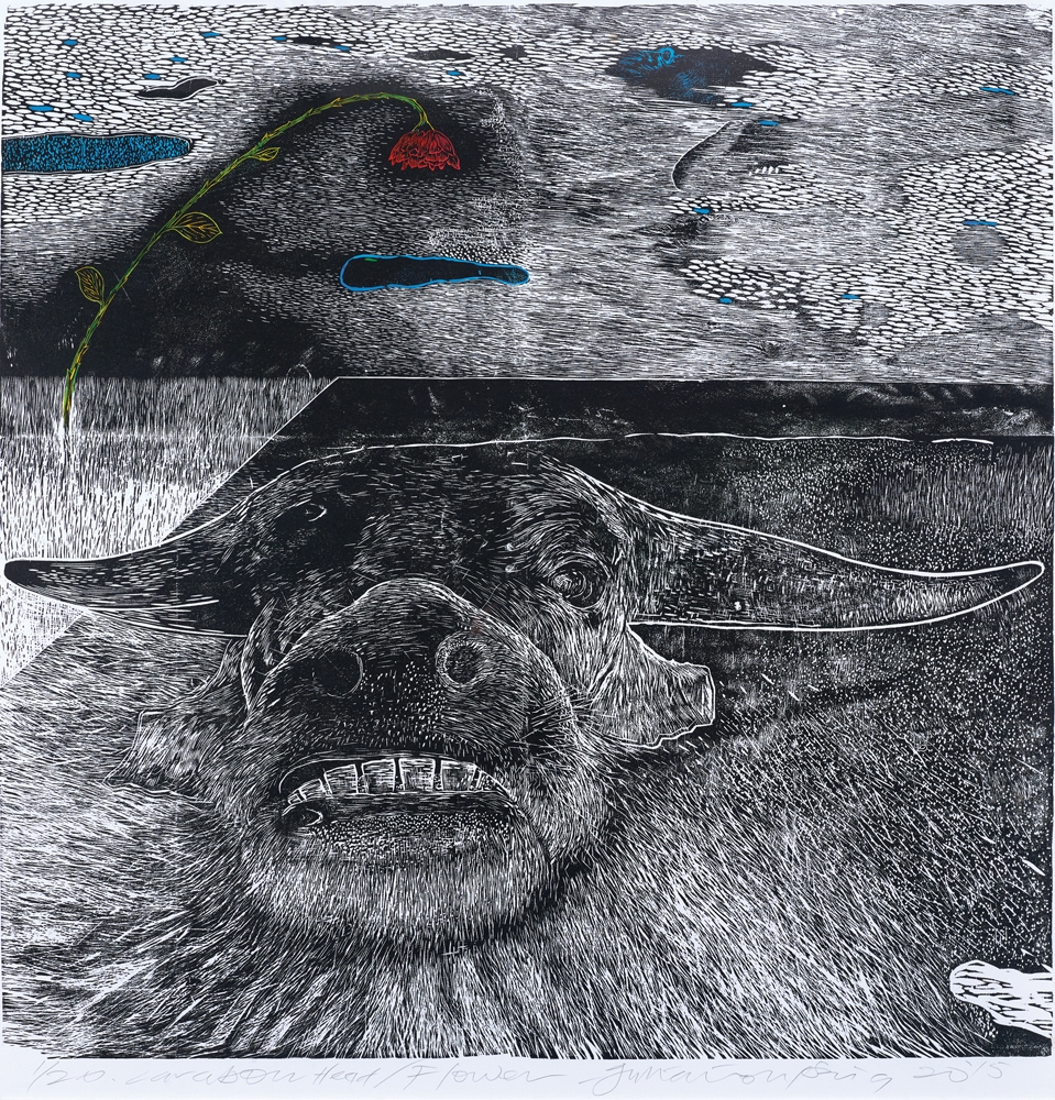 Juhari Said | Carabao Head / Flower Print Series (2015) | MutualArt
