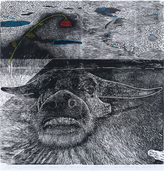Juhari Said | Carabao Head / Flower Print Series (2015) | MutualArt