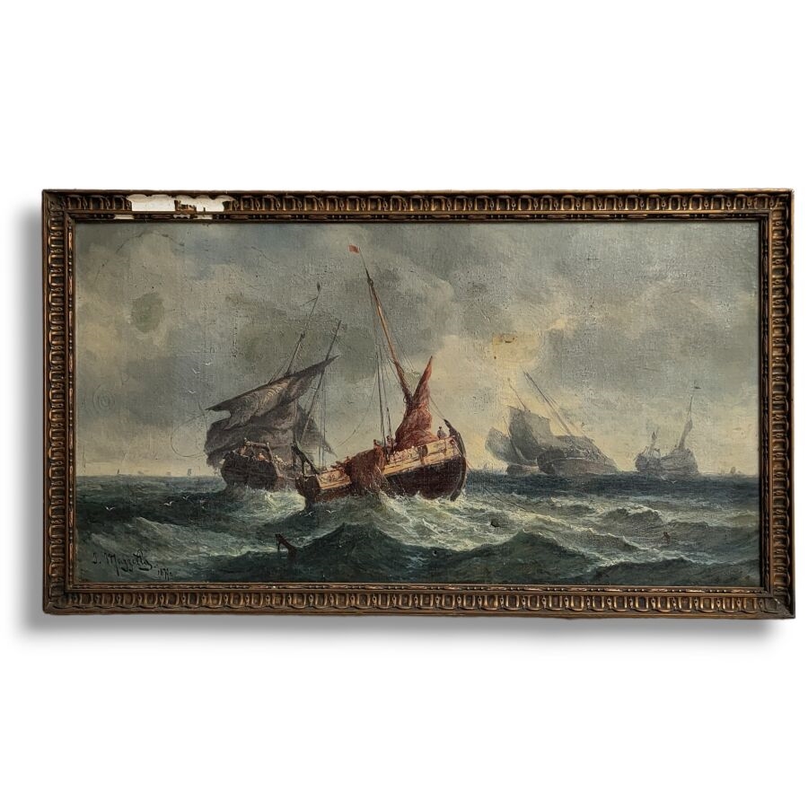 Jean Mazzella | Bateaux dans la tempête (1877) | MutualArt
