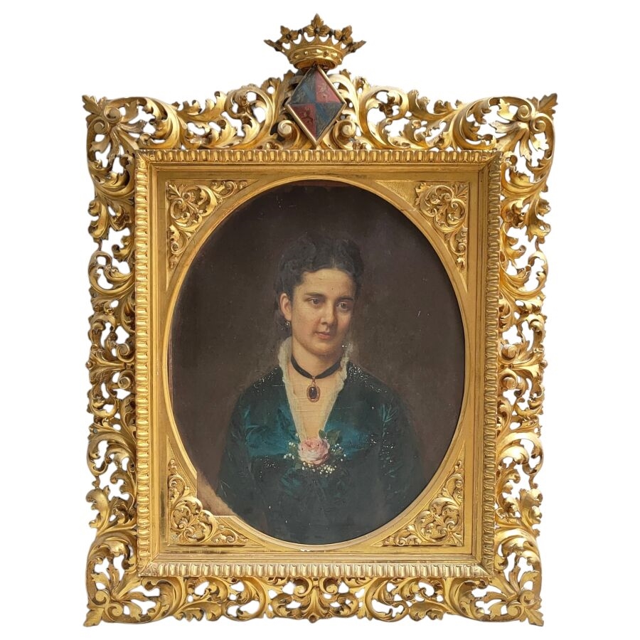 Ignaz-Frankel Ingomar | Portrait de dame au médaillon tenant une rose ...