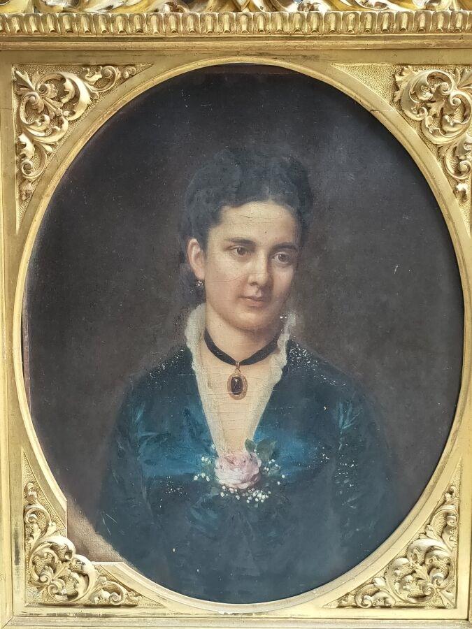 Ignaz-Frankel Ingomar | Portrait de dame au médaillon tenant une rose ...