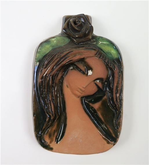 Valentina Helmute | Dekoratīva plakete Meitene ar rozi | MutualArt