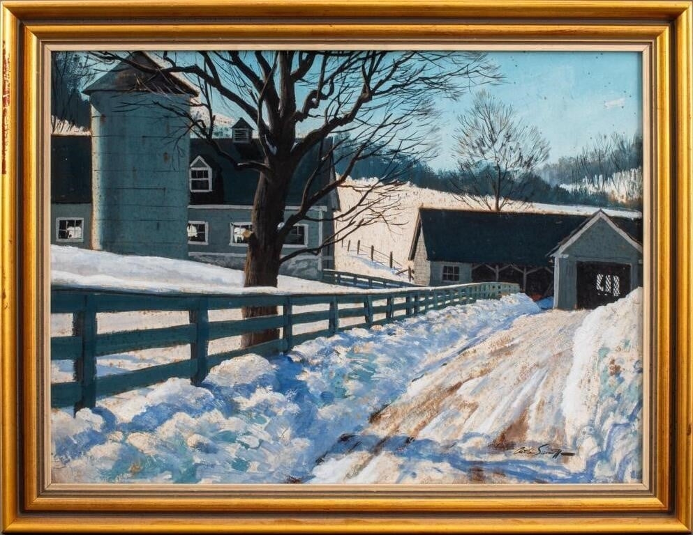 Arthur Saron Sarnoff | Arthur Sarnoff Winter Landscape with Gray Barn ...