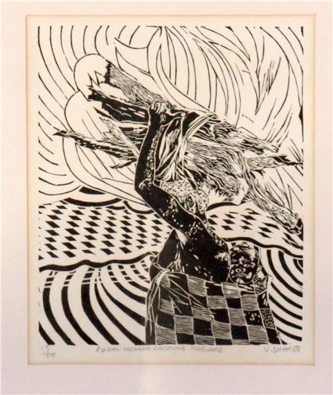 Velile Soha | RURAL WOMAN CARRYING FIREWOOD (1988) | MutualArt