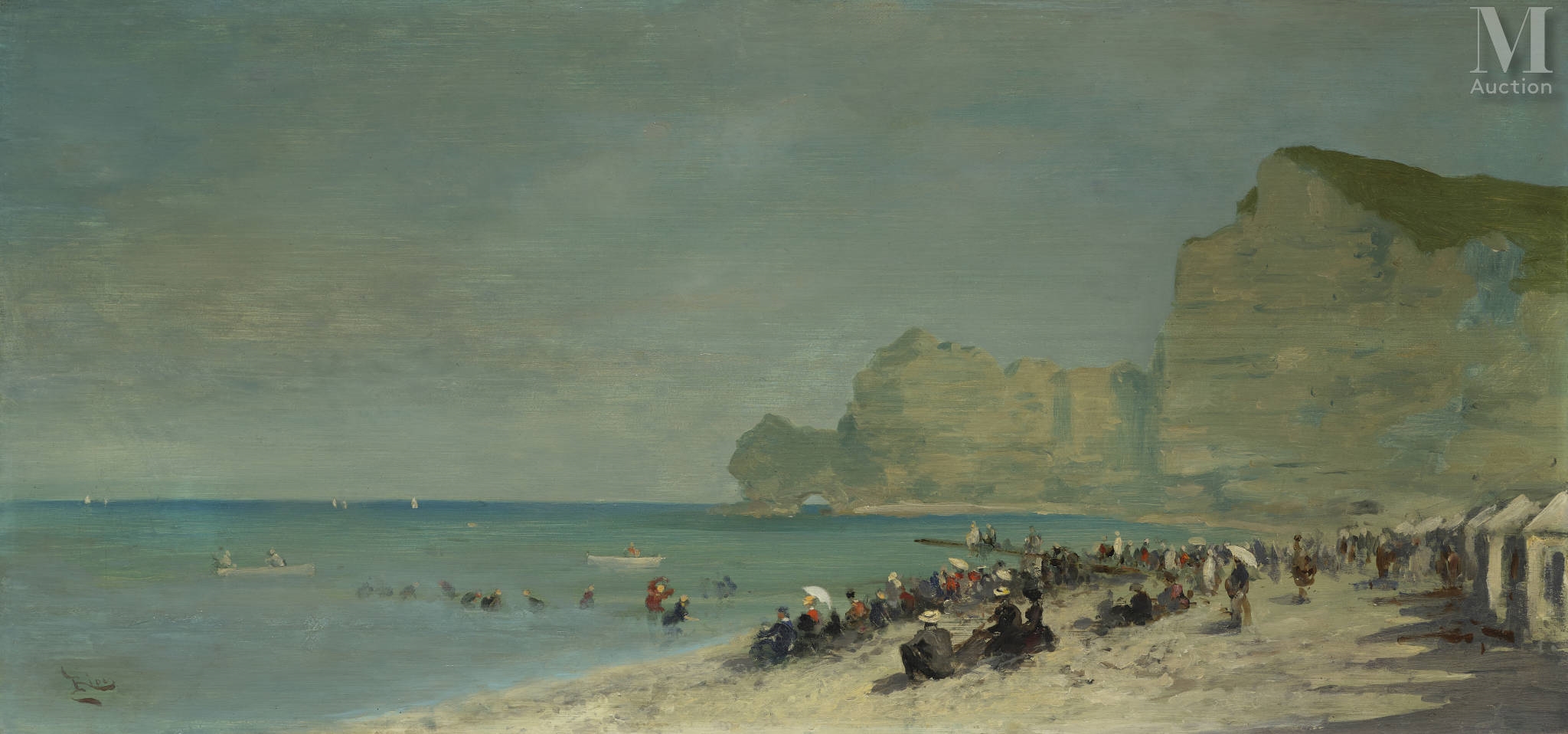 Edouard Riou | Plage aux cabines à Etretat | MutualArt