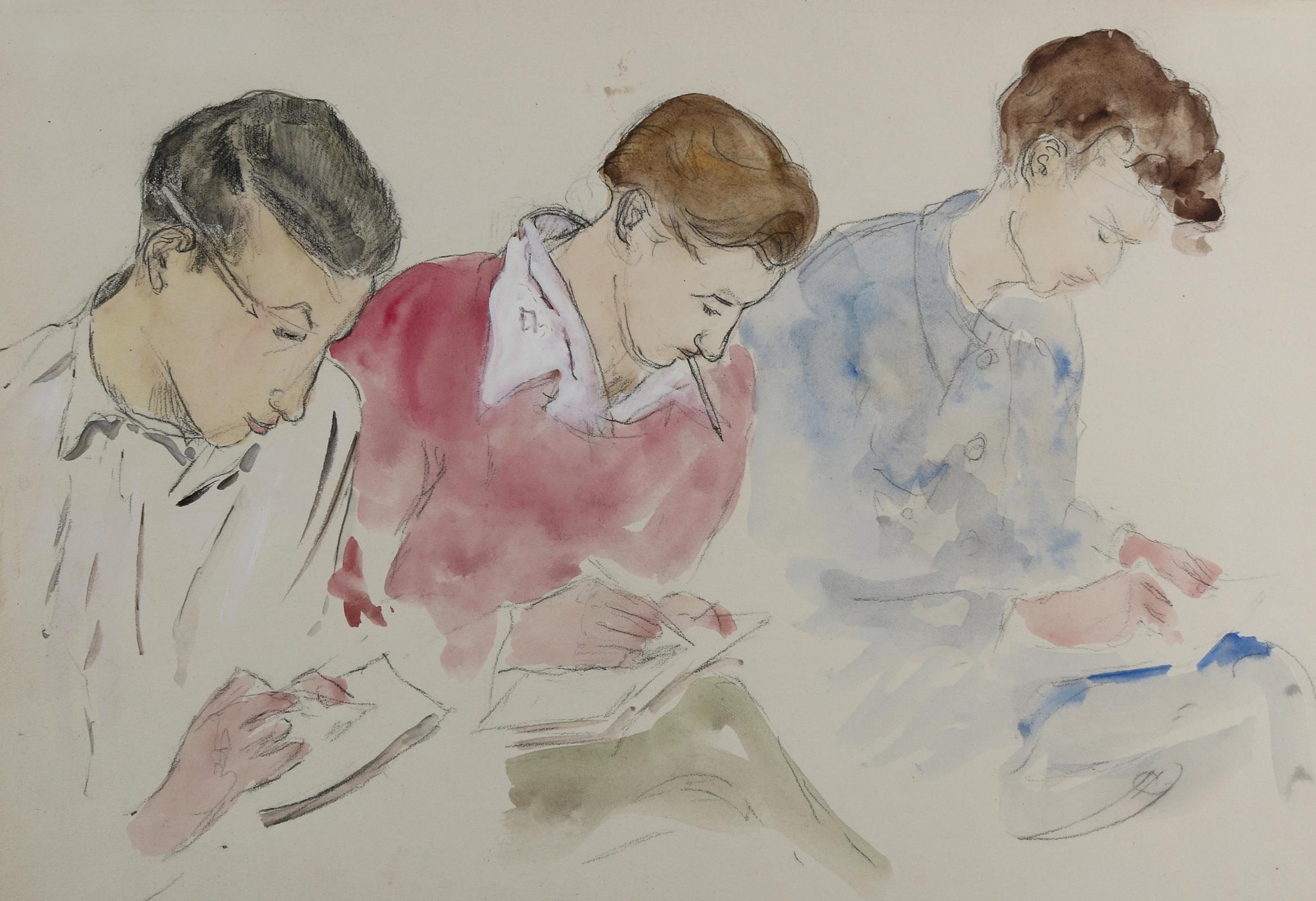 Lucien Adrion | In der Zeichenschule, vier Männer zeichnend | MutualArt