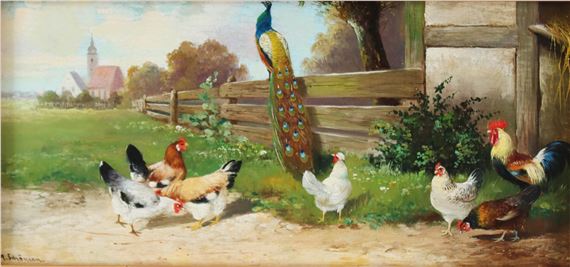 Alfred Schönian | Hühnerhof mit Pfau | MutualArt