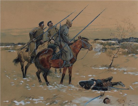 Jan Perdzynski | Cossack patrol (1896) | MutualArt