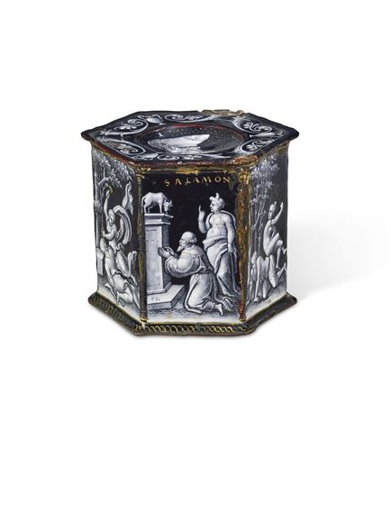 Pierre Reymond | A HEXAGONAL LIMOGES ENAMEL SALT CELLAR DEPICTING THE ...
