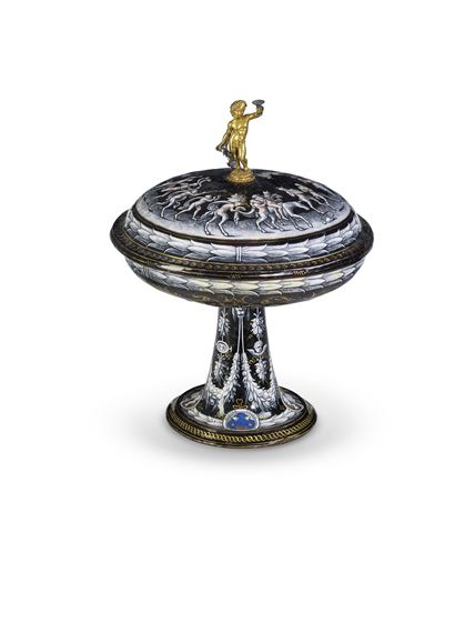 Pierre Reymond | A LIMOGES ENAMEL COVERED TAZZA DEPICTING A BACCHIC ...