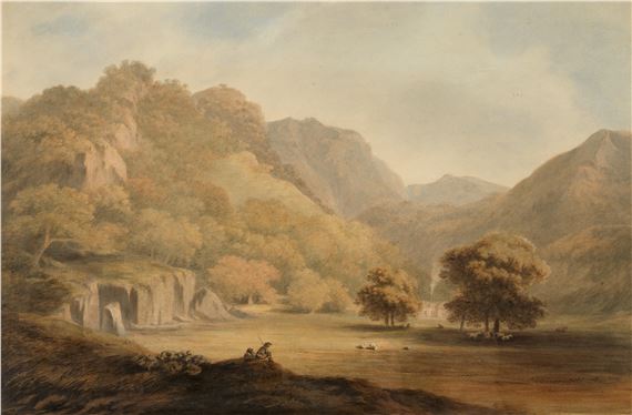 John Warwick Smith | Shepherds watching over a valley of sheep | MutualArt