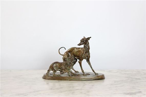 Pierre-Jules Mene | Lévrier et King Charles à l'éventail | MutualArt