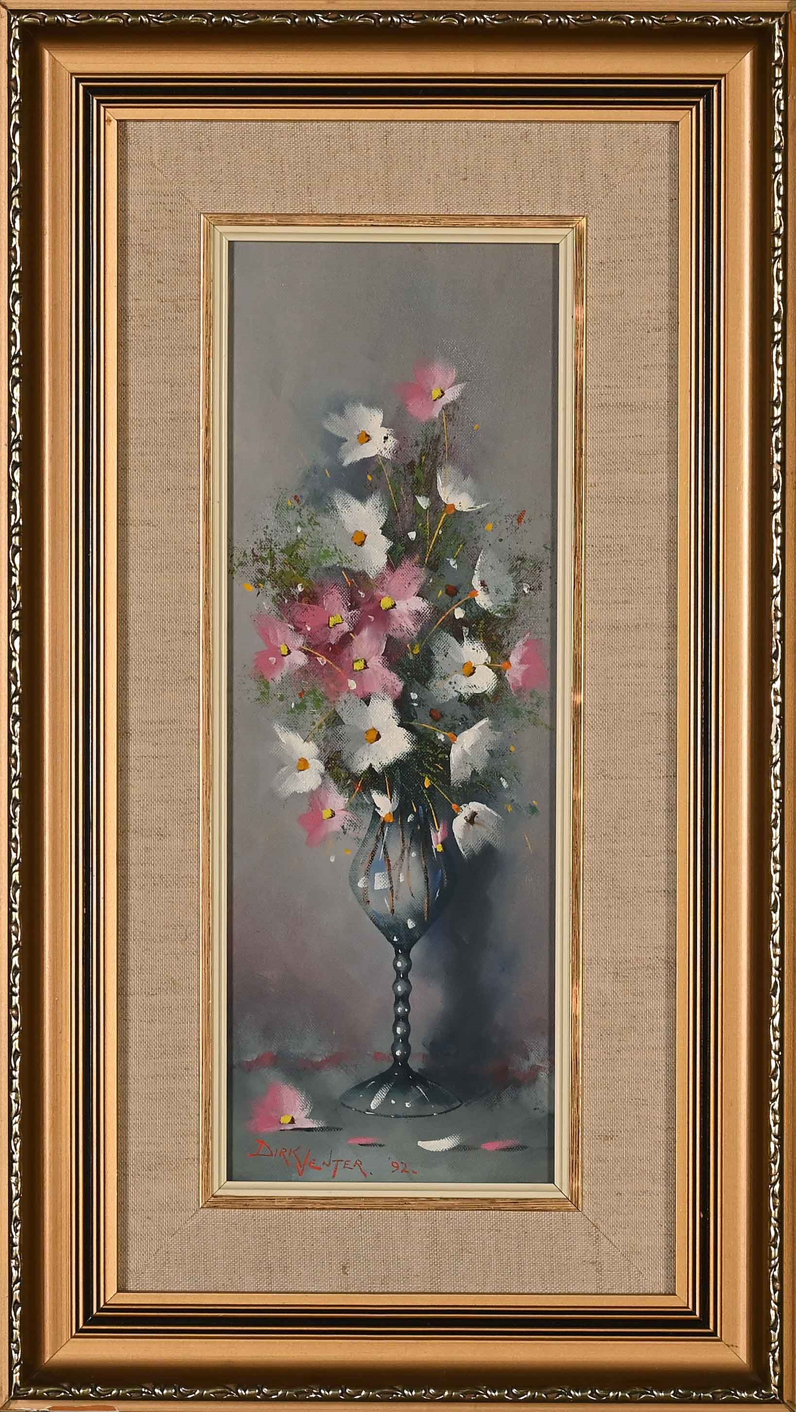 Dirk Venter | Still Life with White and Pink Flowers (1992) | MutualArt