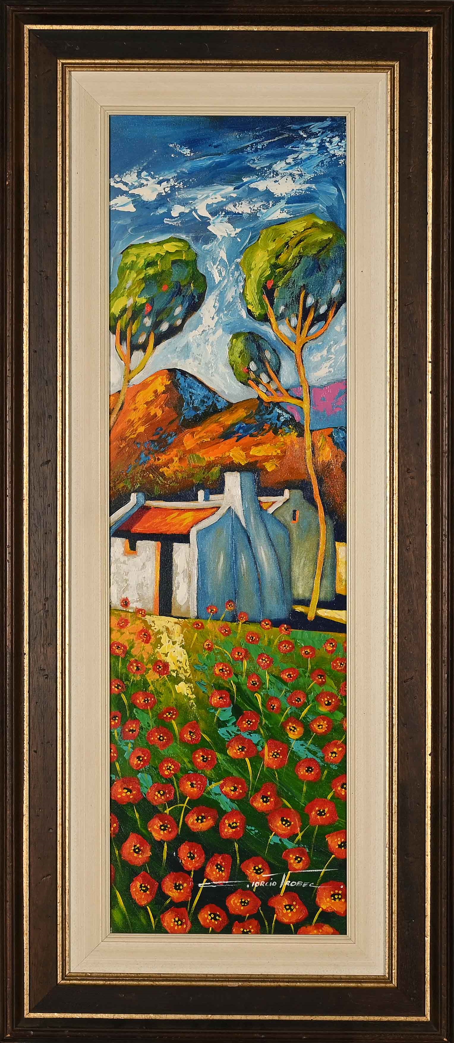 Giorgio Trobec | Poppie Field with Cottages | MutualArt