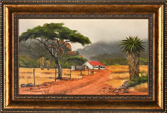 Gerhard Smit | Road Leading with Farmhouse with Tree and Aloe | MutualArt