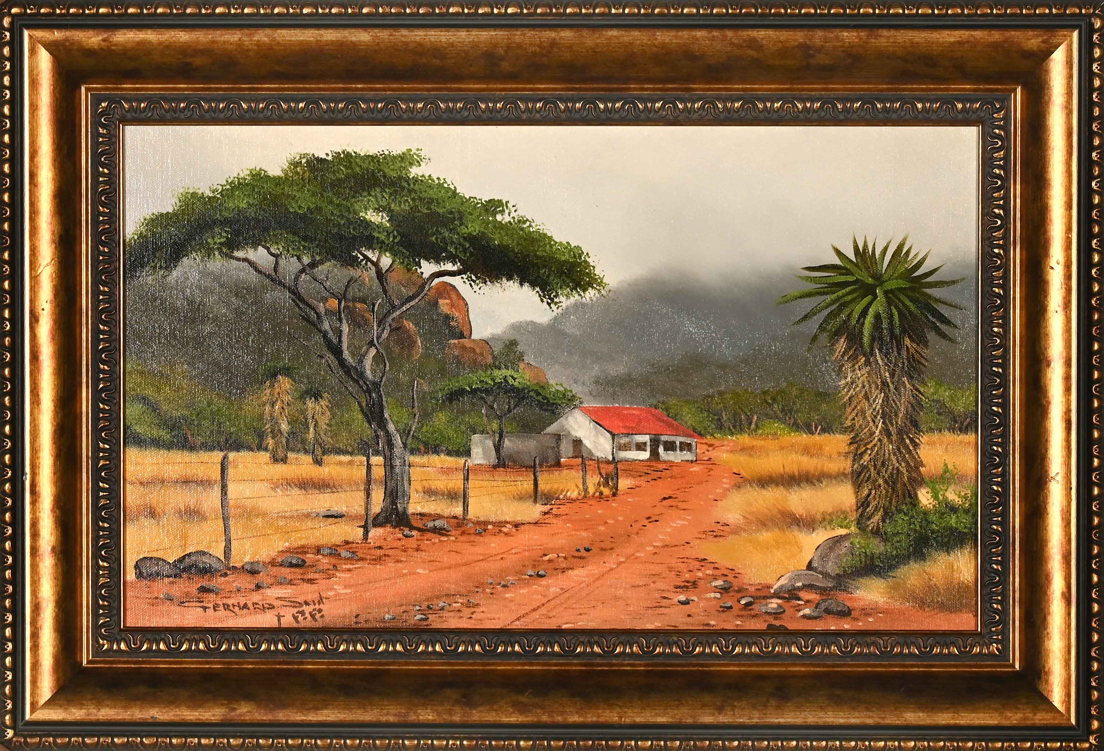 Gerhard Smit | Road Leading with Farmhouse with Tree and Aloe | MutualArt