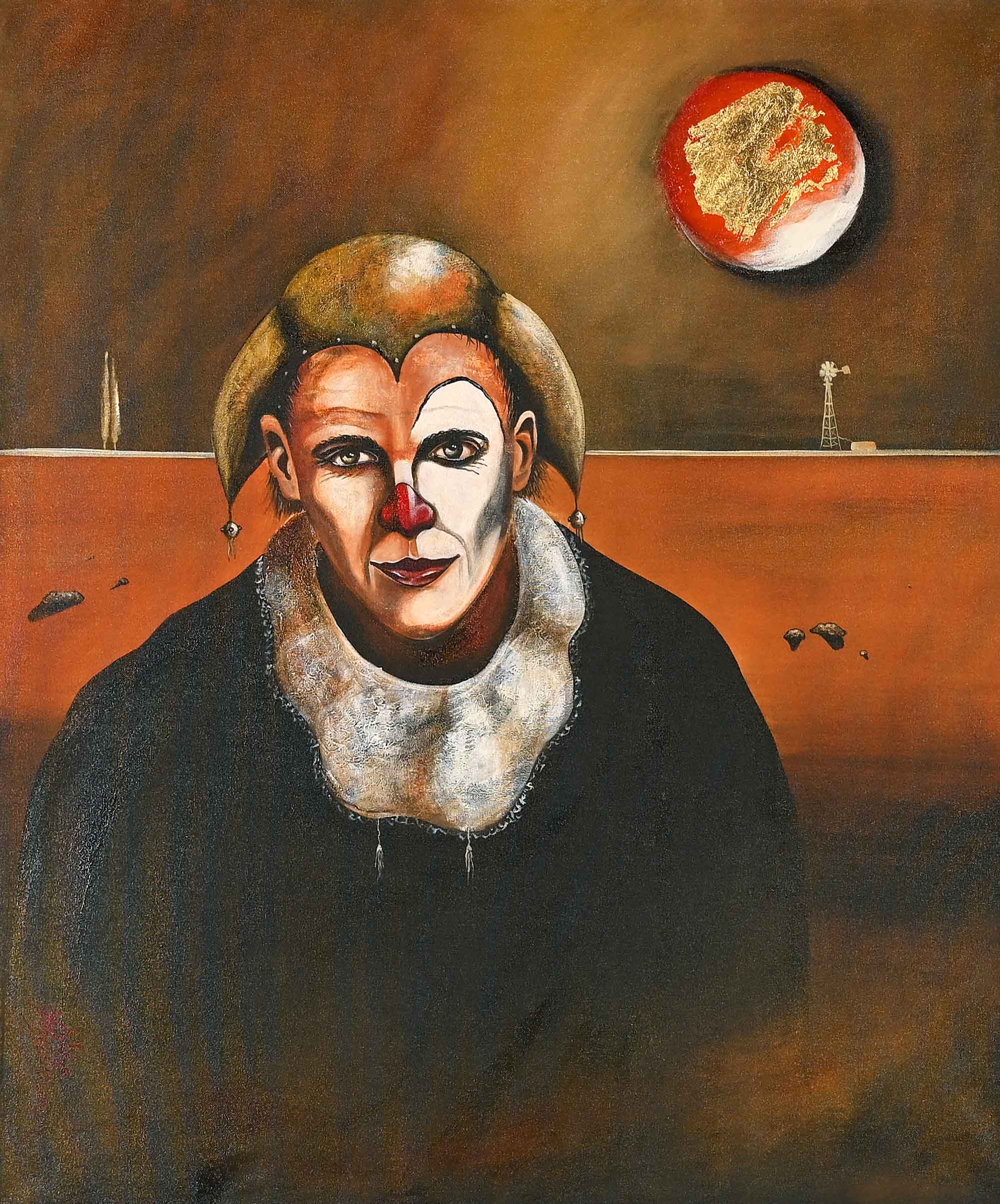 Harry Erasmus | Harlequin Beneath a Red and Gold Moon | MutualArt