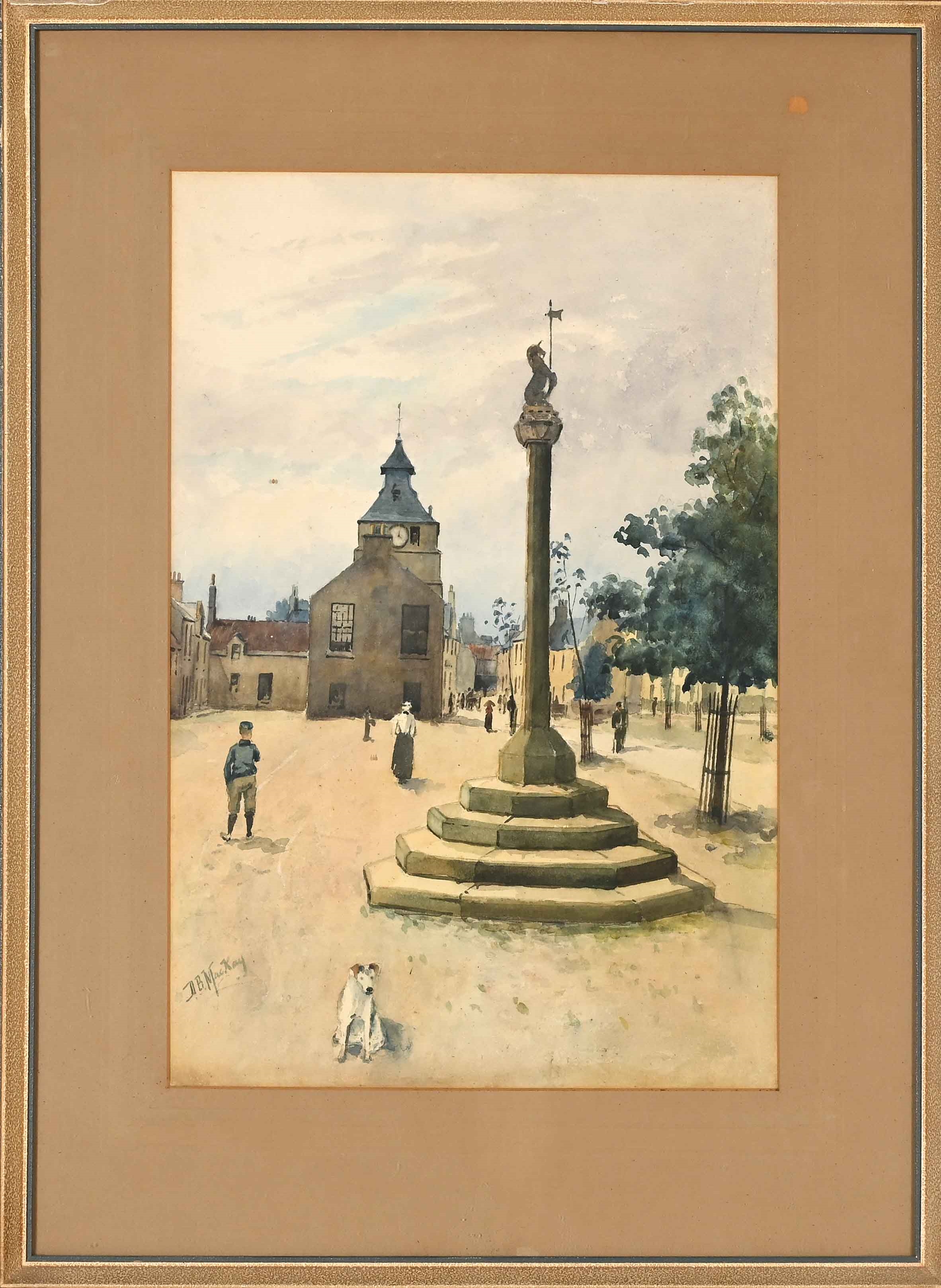 David Mackay | City Square with Monument and Dog | MutualArt