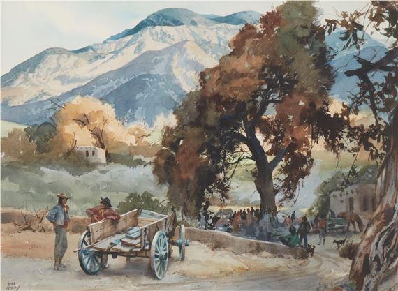 John Pike | John Pike Watercolor Panning for Gold | MutualArt