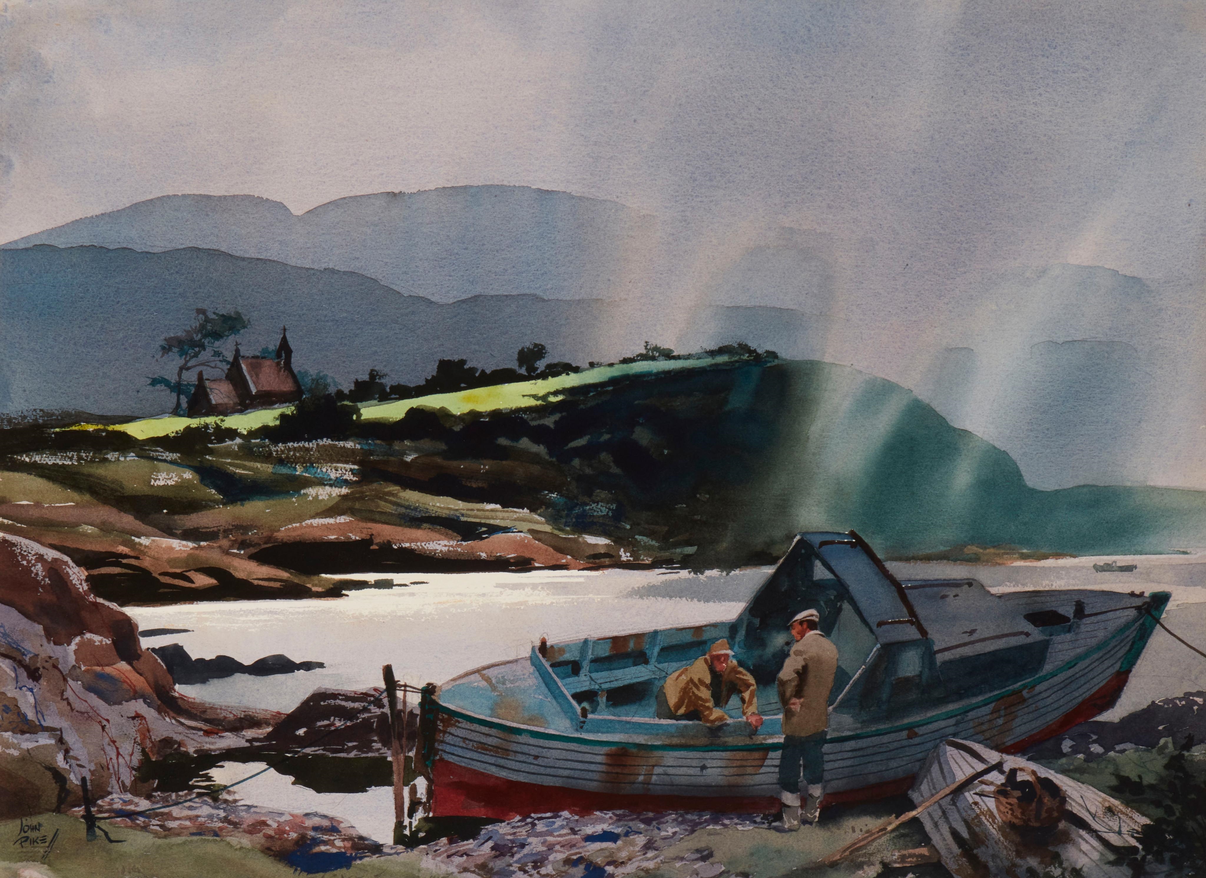 John Pike | Fishermen in a docked boat | MutualArt