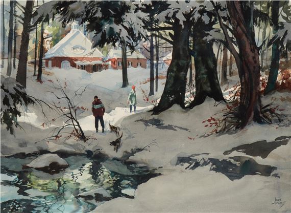 John Pike | John Pike Watercolor Panning for Gold | MutualArt