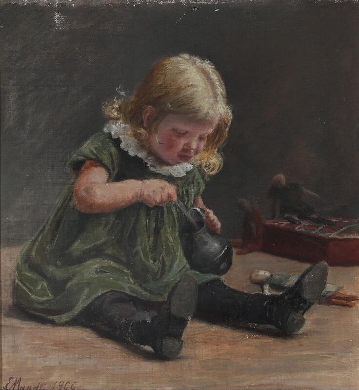 Caroline Emilie Mundt | Interior with a little girl (1900) | MutualArt