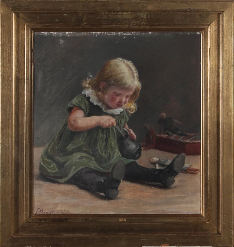 Caroline Emilie Mundt | Interior with a little girl (1900) | MutualArt