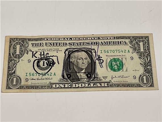 Keith Haring | KEITH HARING; a one dollar bill bearing the artist's ...