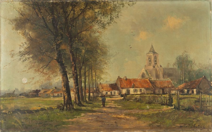 Louis Van Lint | Chemin près d'un village avec personnage | MutualArt