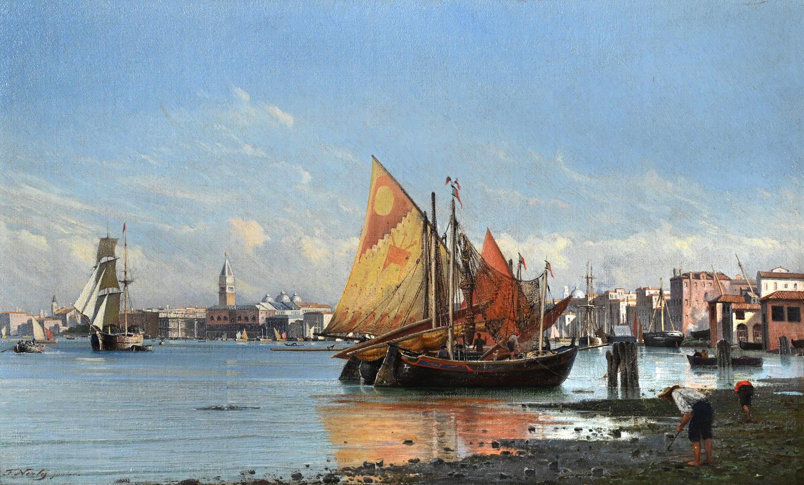 Friedrich II Nerly | Im Vordergrund Liebespaar in einer Gondel | MutualArt