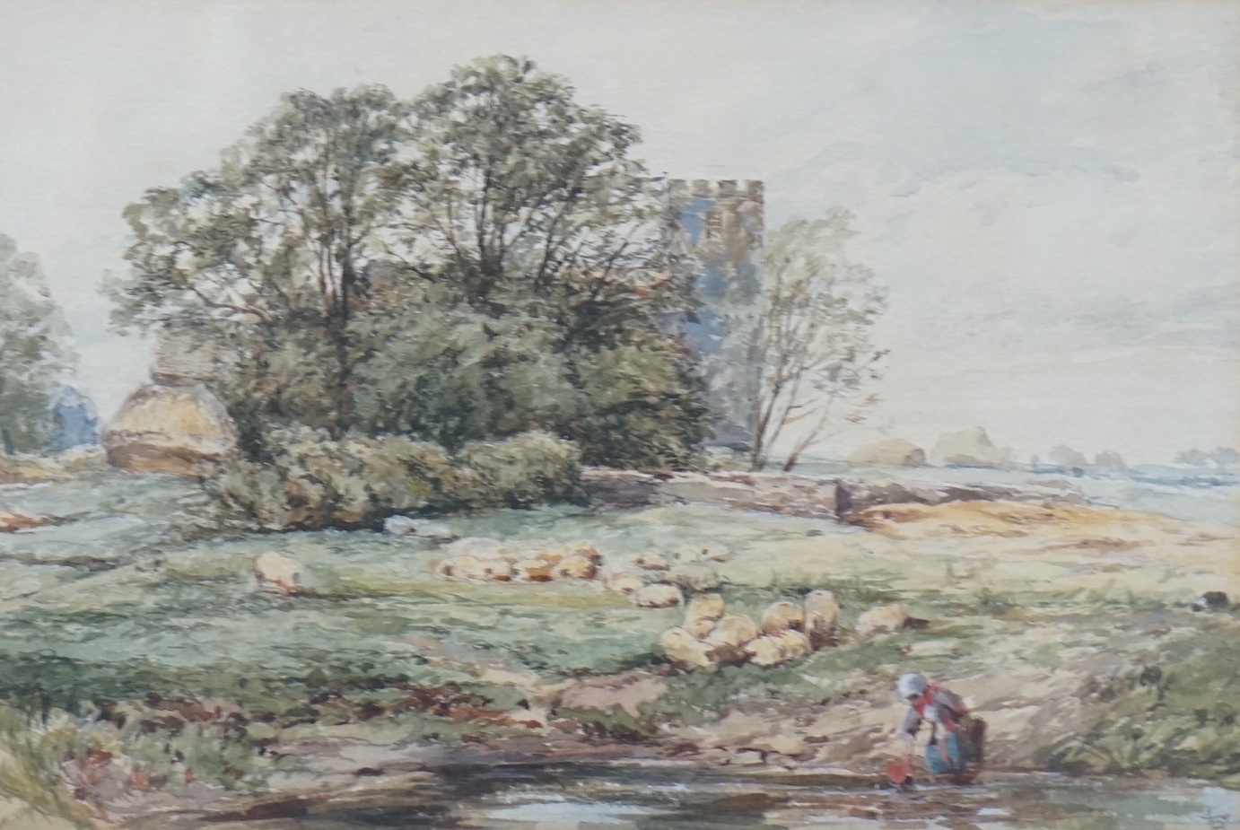 Myles Birket Foster | Landscape with lady beside a pond | MutualArt