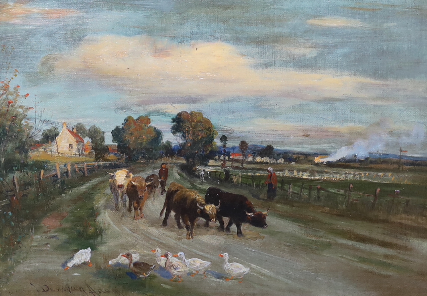Joseph Denovan Adam | Rural pathway with cattle and geese | MutualArt