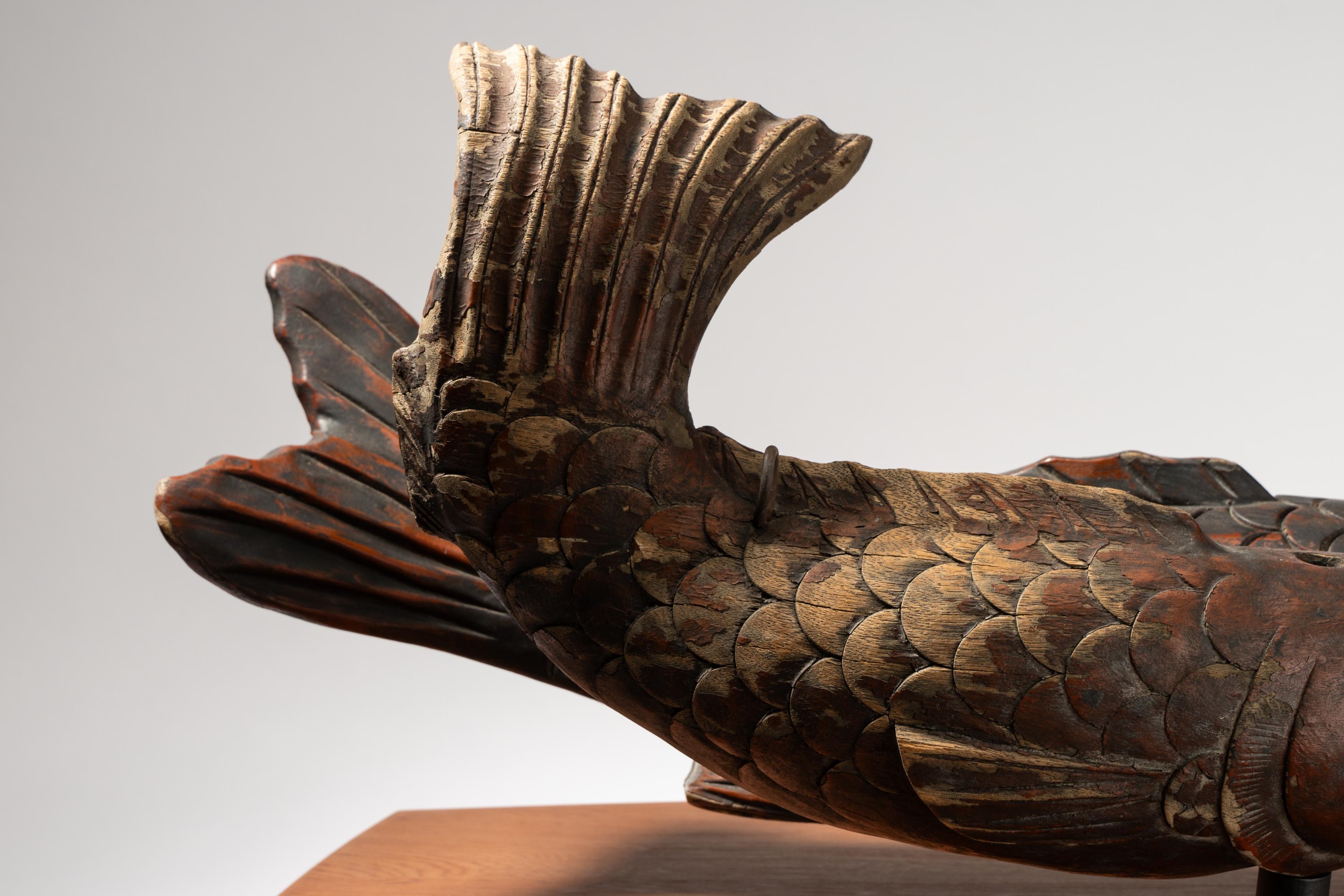Japanese School | Two Japanese Folk Art Wood Carvings Depicting Fish ...