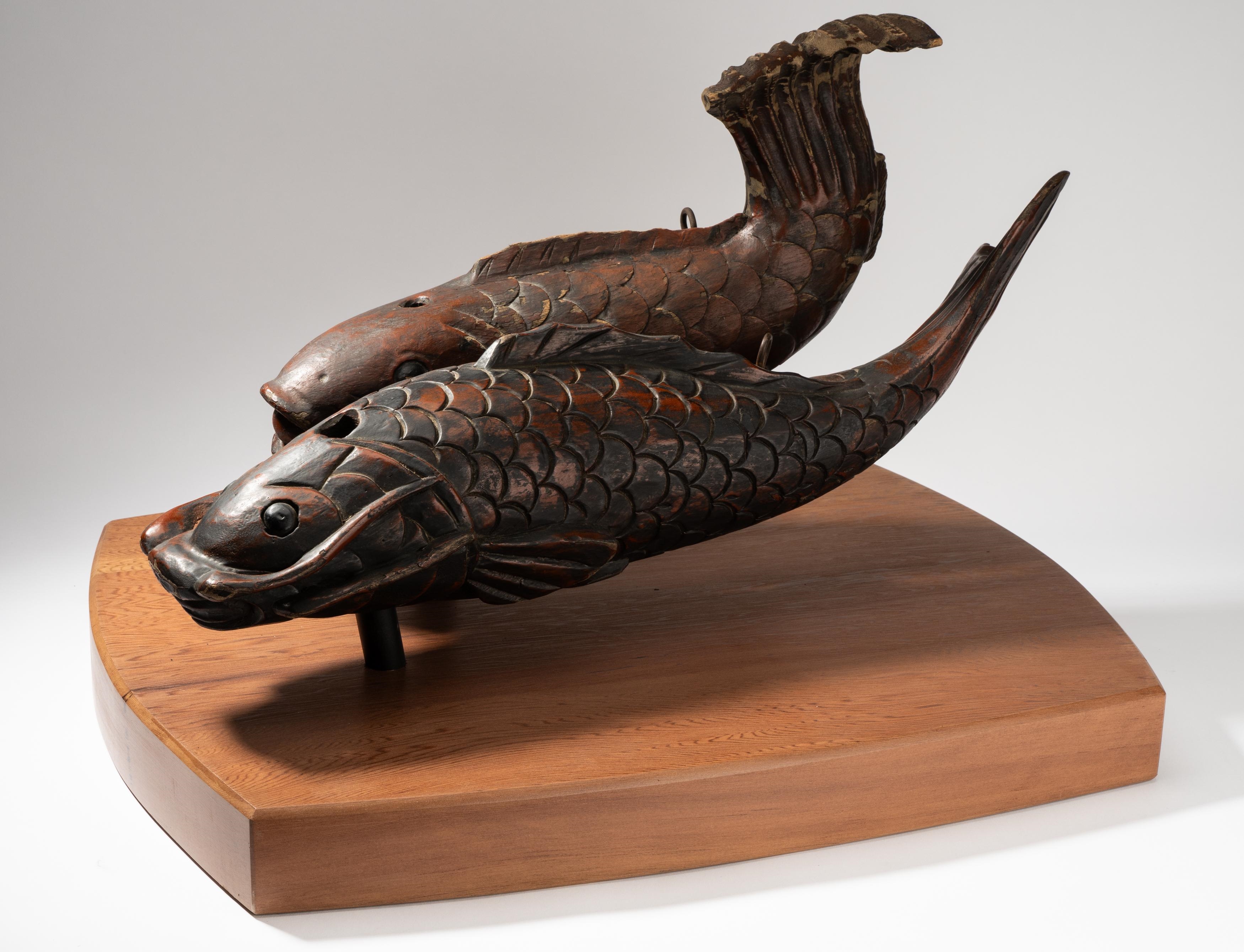 Japanese School | Two Japanese Folk Art Wood Carvings Depicting Fish ...