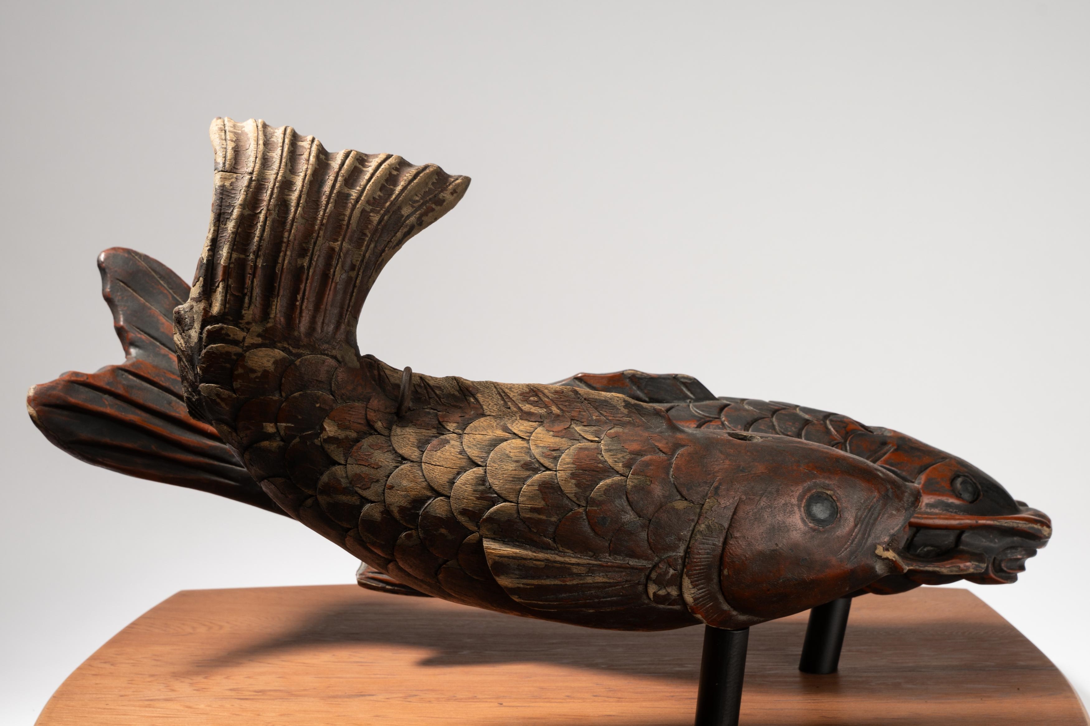 Japanese School | Two Japanese Folk Art Wood Carvings Depicting Fish ...