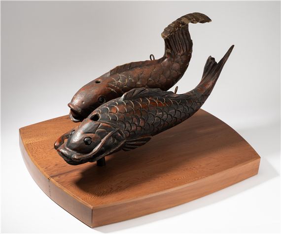 Japanese School | Two Japanese Folk Art Wood Carvings Depicting Fish ...