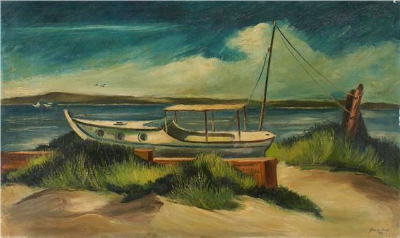 George Ayers Cress | Large Seashore Scene with Boat (1942) | MutualArt