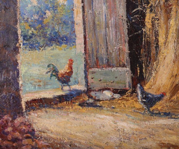 Alphonse Henri Mazard | ÂNE ET POULES À LA GRANGE | MutualArt