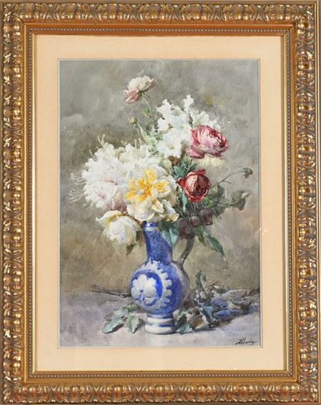 François Rivoire | Flowers in a Blue Pitcher | MutualArt