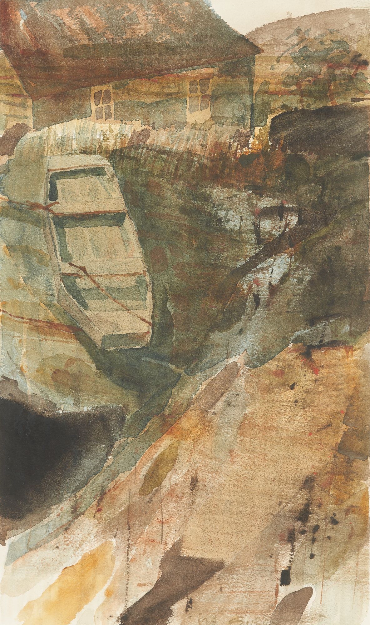 Carl Sublett | Carl Sublett Watercolor, Boat & House, 1968 (1985 ...