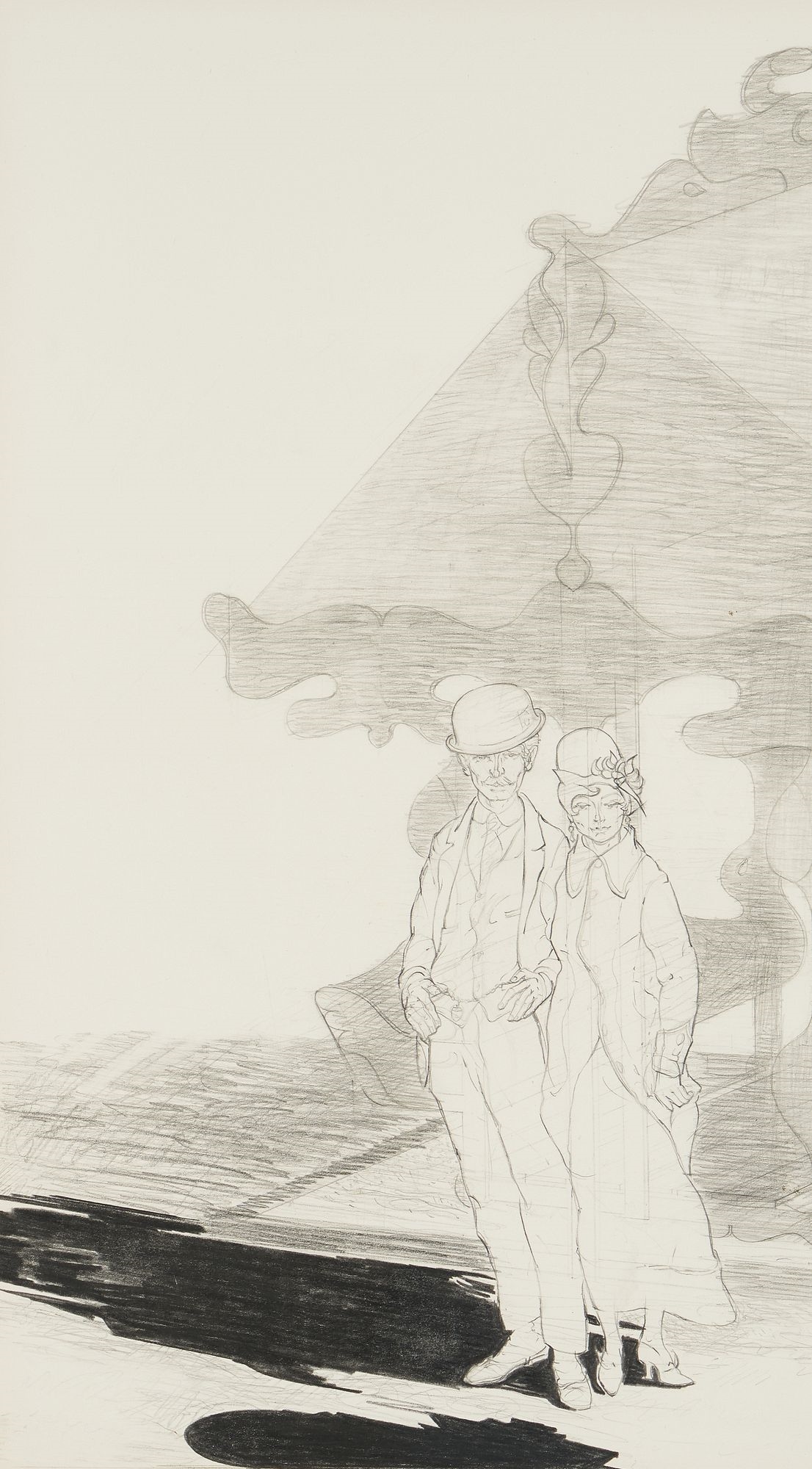 Carl Sublett | Carl Sublett Drawing, Couple w/ Gazebo (Early 20th ...