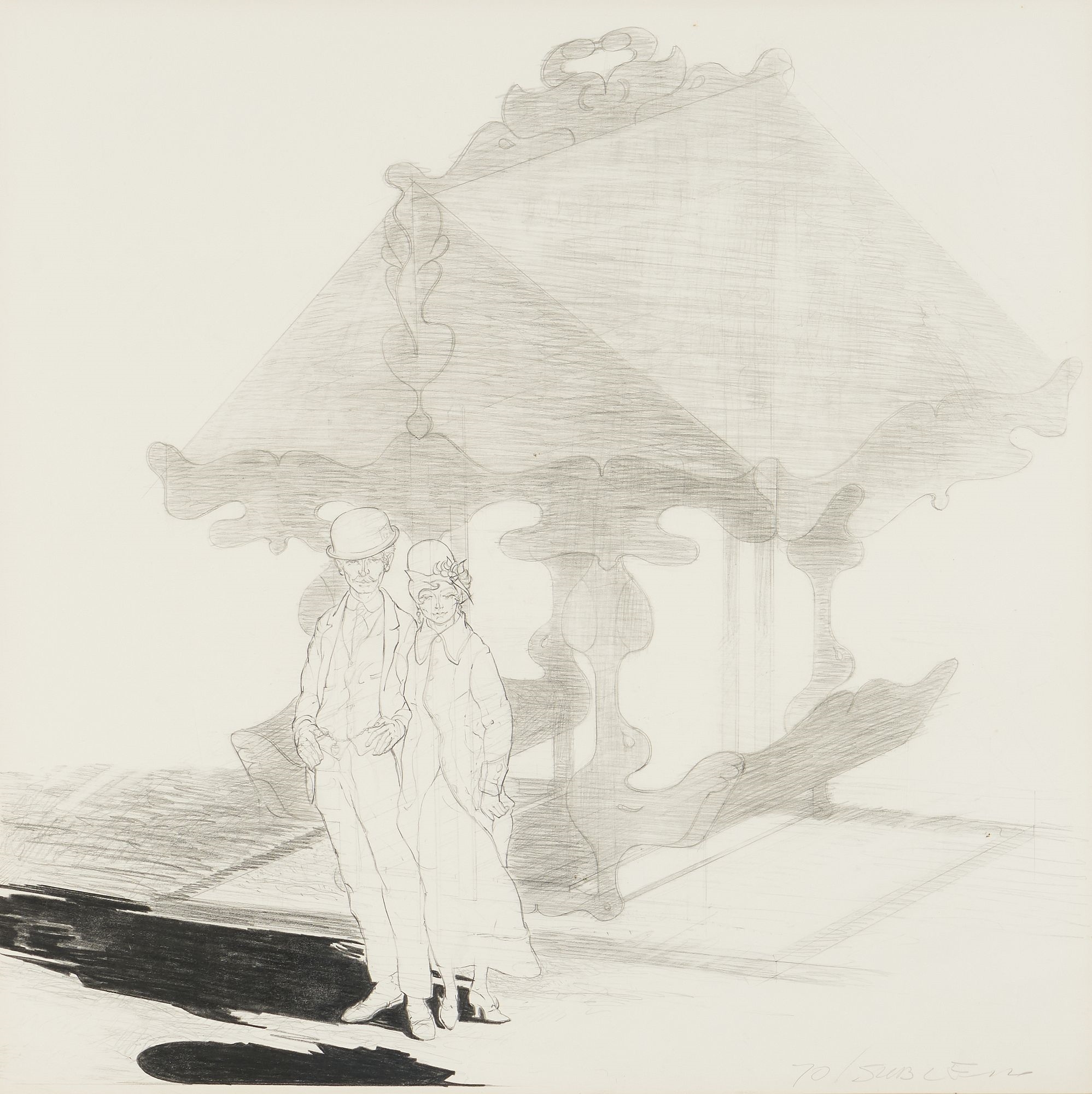Carl Sublett | Carl Sublett Drawing, Couple w/ Gazebo (Early 20th ...