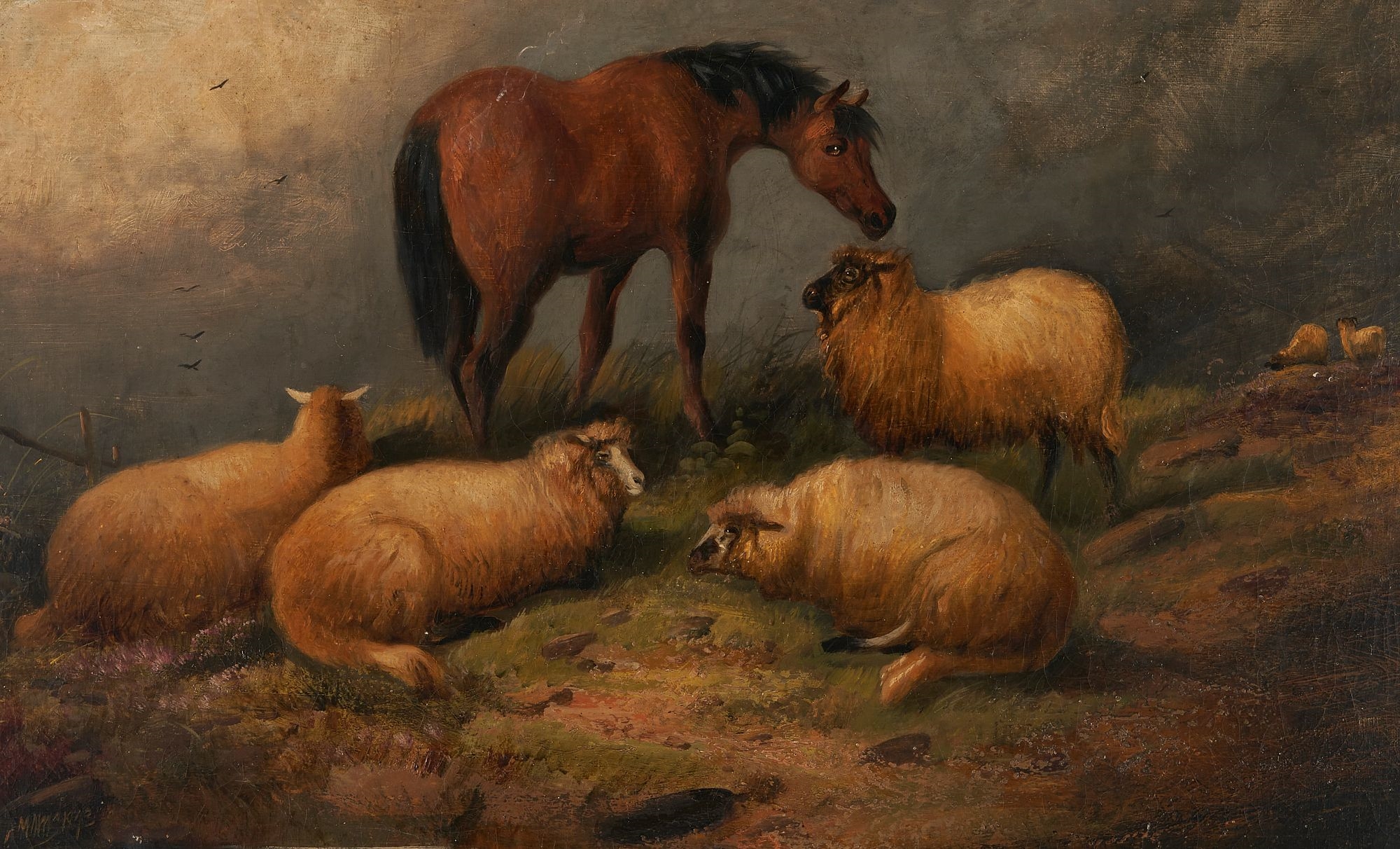 William Watson | Pastoral Painting of Sheep & Horse | MutualArt