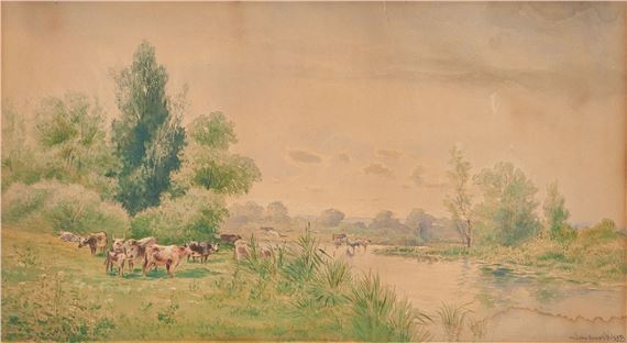 John Howell Wilson | John Howell Wilson Watercolor Landscape of Cows ...