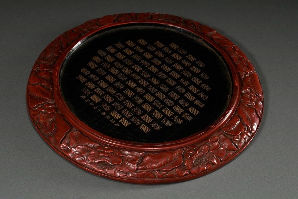 Qianlong | Red carved lacquer plate in the style of the early Ming ...