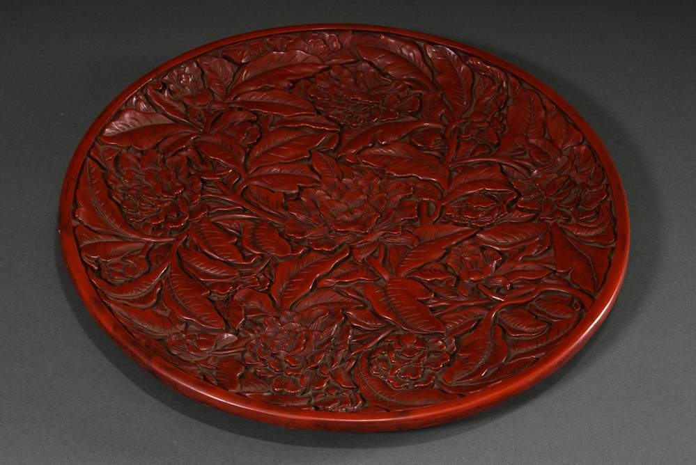 Qianlong | Red carved lacquer plate in the style of the early Ming ...