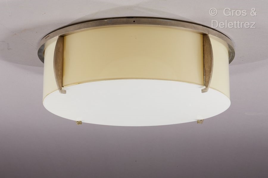 Jean Perzel | Circular ceiling light with metal structure enclosing ...