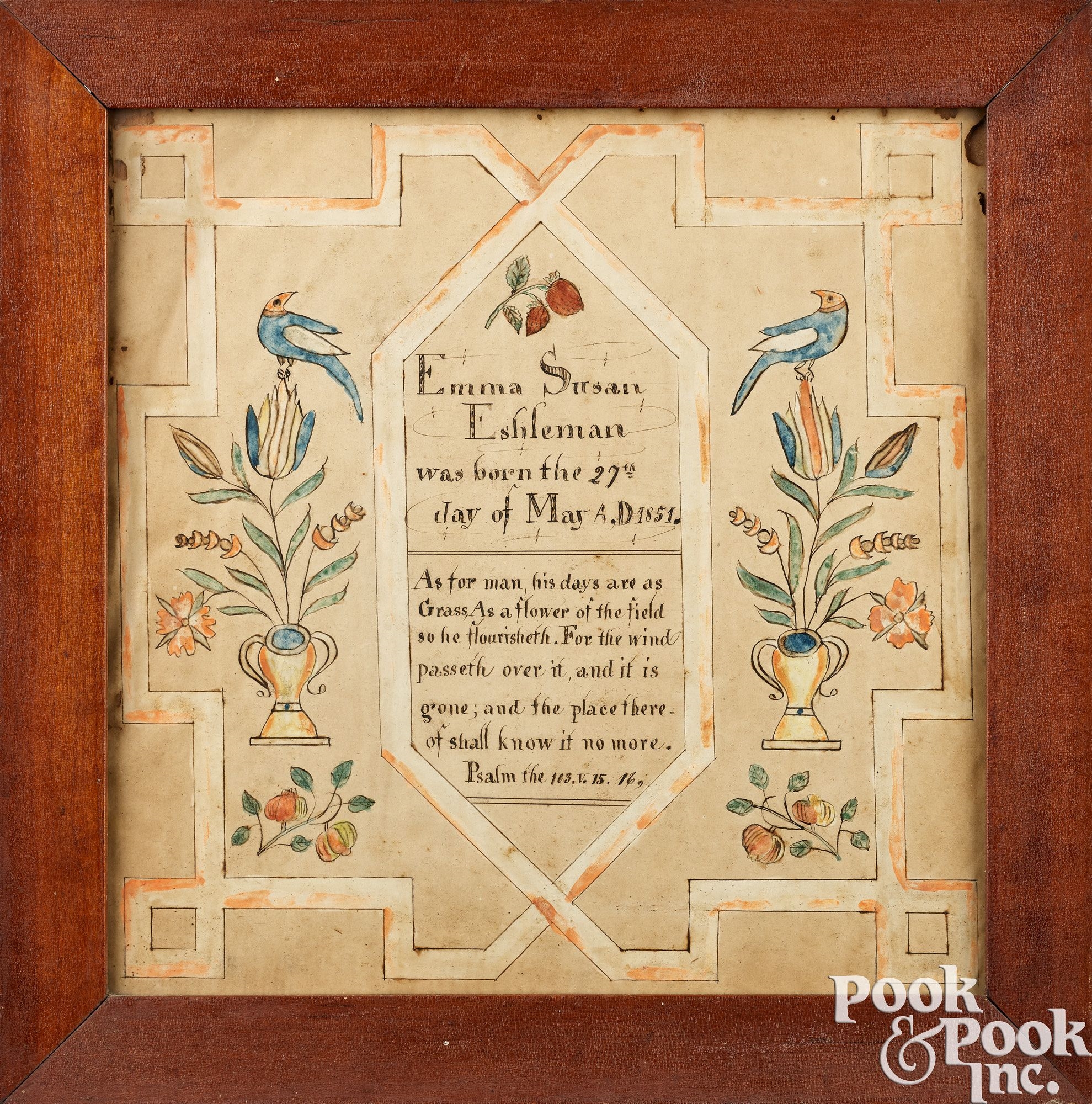 Pennsylvania School | fraktur birth certificate for Emma Susan Eshleman ...