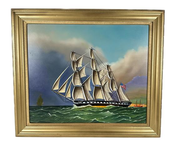 Jerome Howes | Three-masted gunboat underway | MutualArt