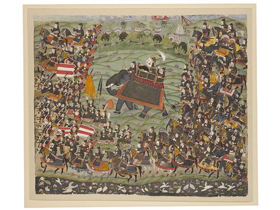Mewar School, 19th Century | A RAJA ON AN ELEPHANT WITH HIS ARMY (Circa ...